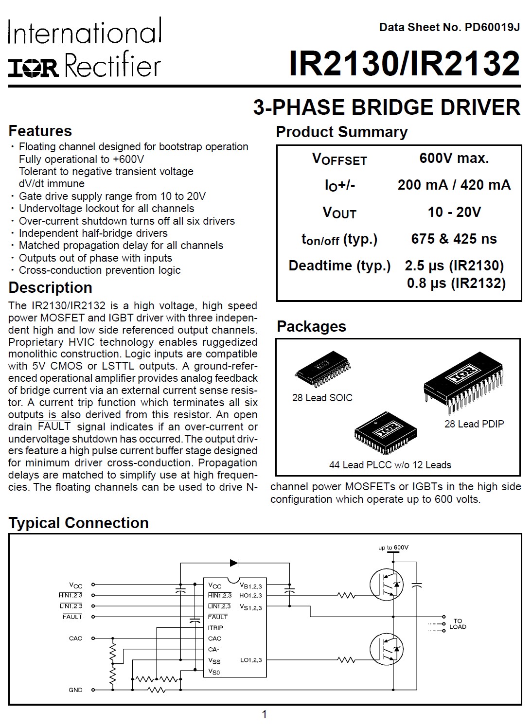 MOSFET GATE DRIV.Uoffs600V 28p IR2130