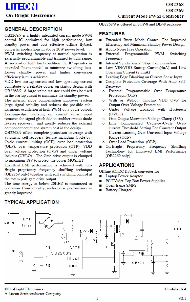 PWM Controller 8p. SMD SO-8 OB2269CP