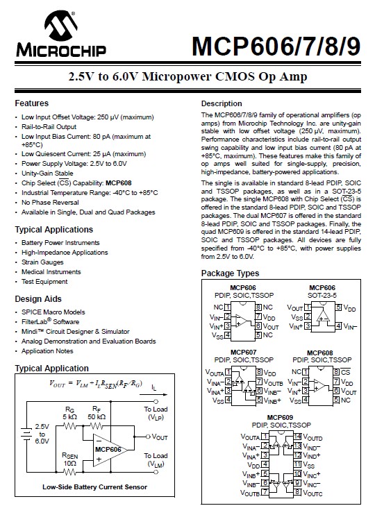 2.5V to 6.0V Micropower CMOS Op Amp 5p. MCP606T-I/OT