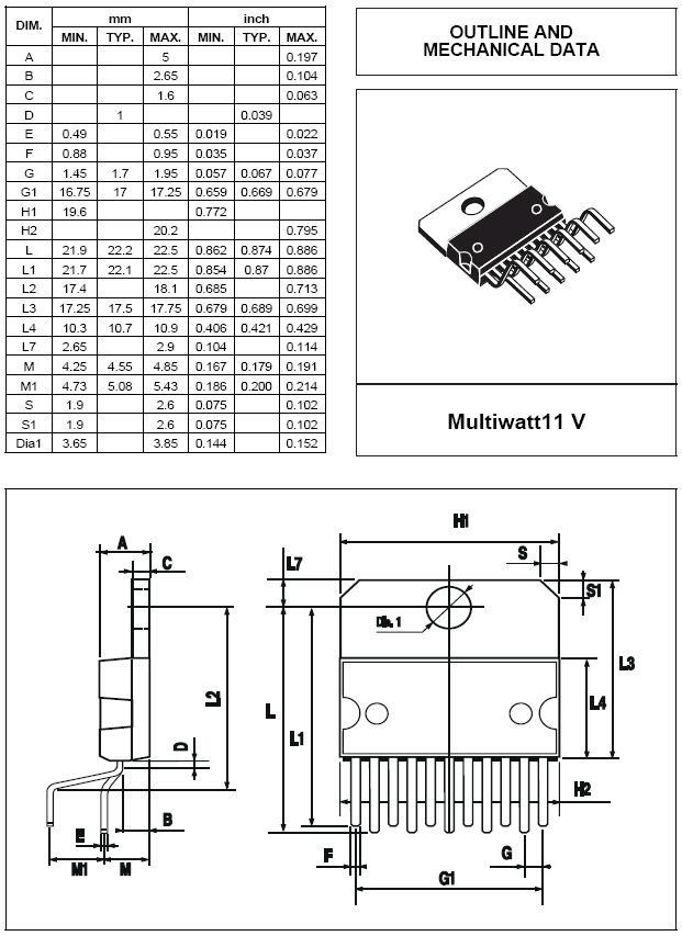 POWER AMP. 28V 4A 2x12W 11p. TDA7360