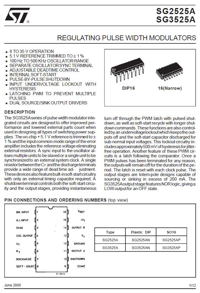 PWM CONTROLLER NOR.OUTPUT 16p. SMD SG2525AP