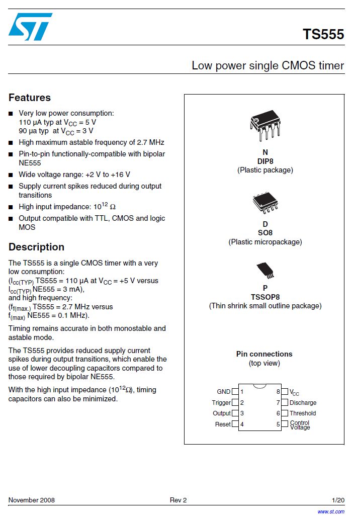 C-MOS TIMER 16V 8p. SMD TS555CD