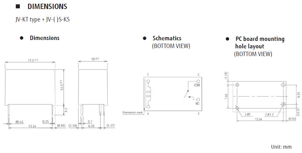 RELAY 1x250V 5A 24VDC JV-24S-KT RELAY-JV24S-KT