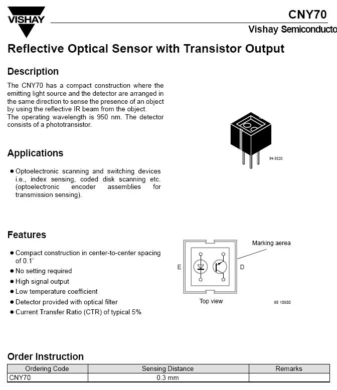 Reflective Optical Sensor Vce.32V Ic.50mA CNY70
