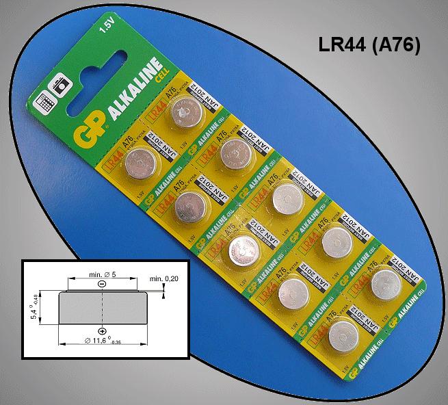 1.5V Alkáli elem GP A76,AG13,V13GA, PX76A 11.6x5.4mm BAT LR44 GP.