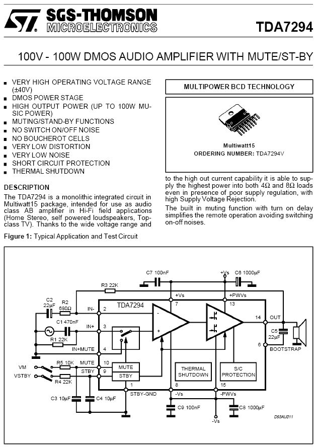 POWER AMP. ±40V 10A 100W(38V8R) 15p. TDA7294V