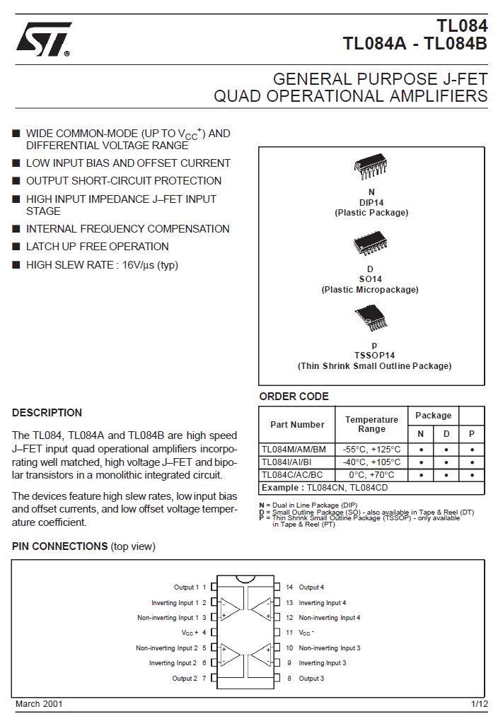 QUAD JFET INPUT OP-AMP 14p. SMD TL084CD
