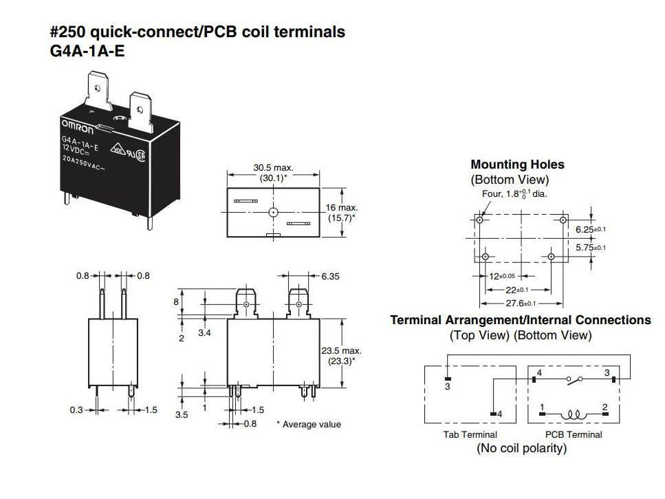 Relé 1x250V 20A 5VDC OMRON G4A-1A-E-5VDC SARUS RELAY-G4A1AE05V